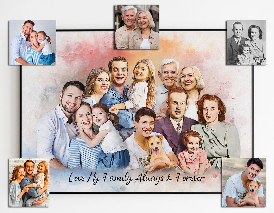 Custom Family Watercolor Portrait – Generations Together in One ...