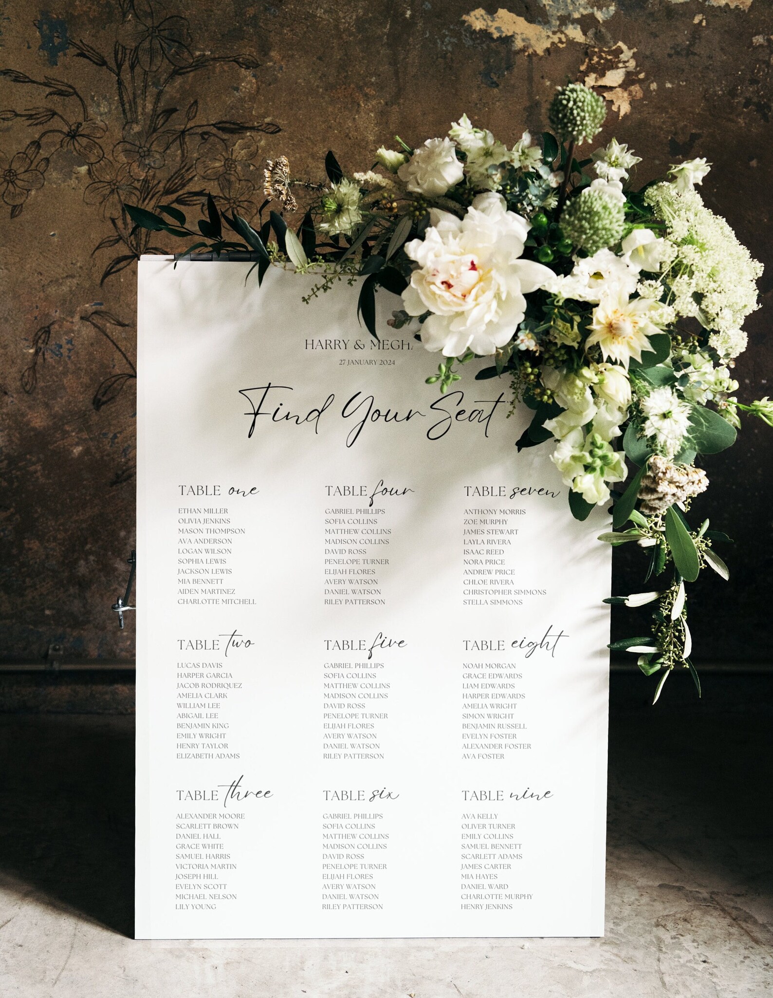 Personalised Modern Wedding Seating Chart Plan Table Number Card ...