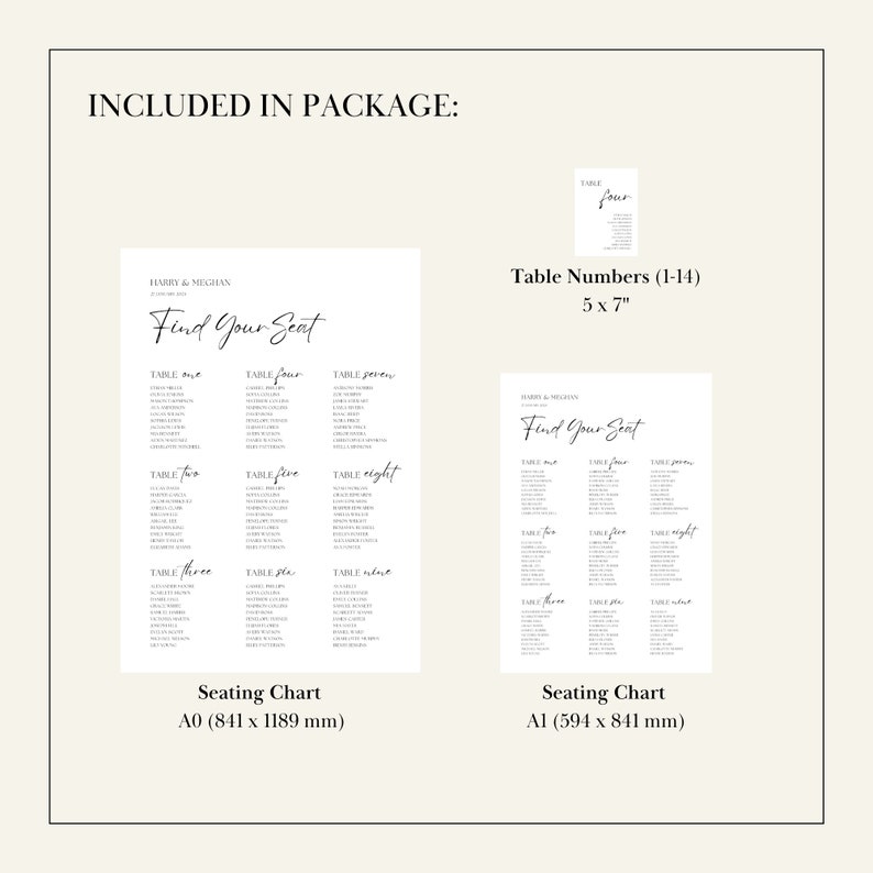 Personalised Modern Wedding Seating Chart Plan Table Number Card ...