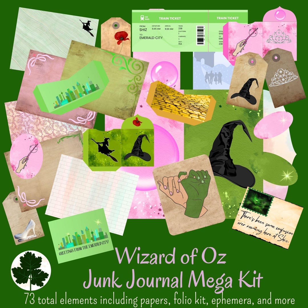 Wizard of Oz Junk Journal Mega Kit, 70+ Elements on 32 Pages, Folio ...