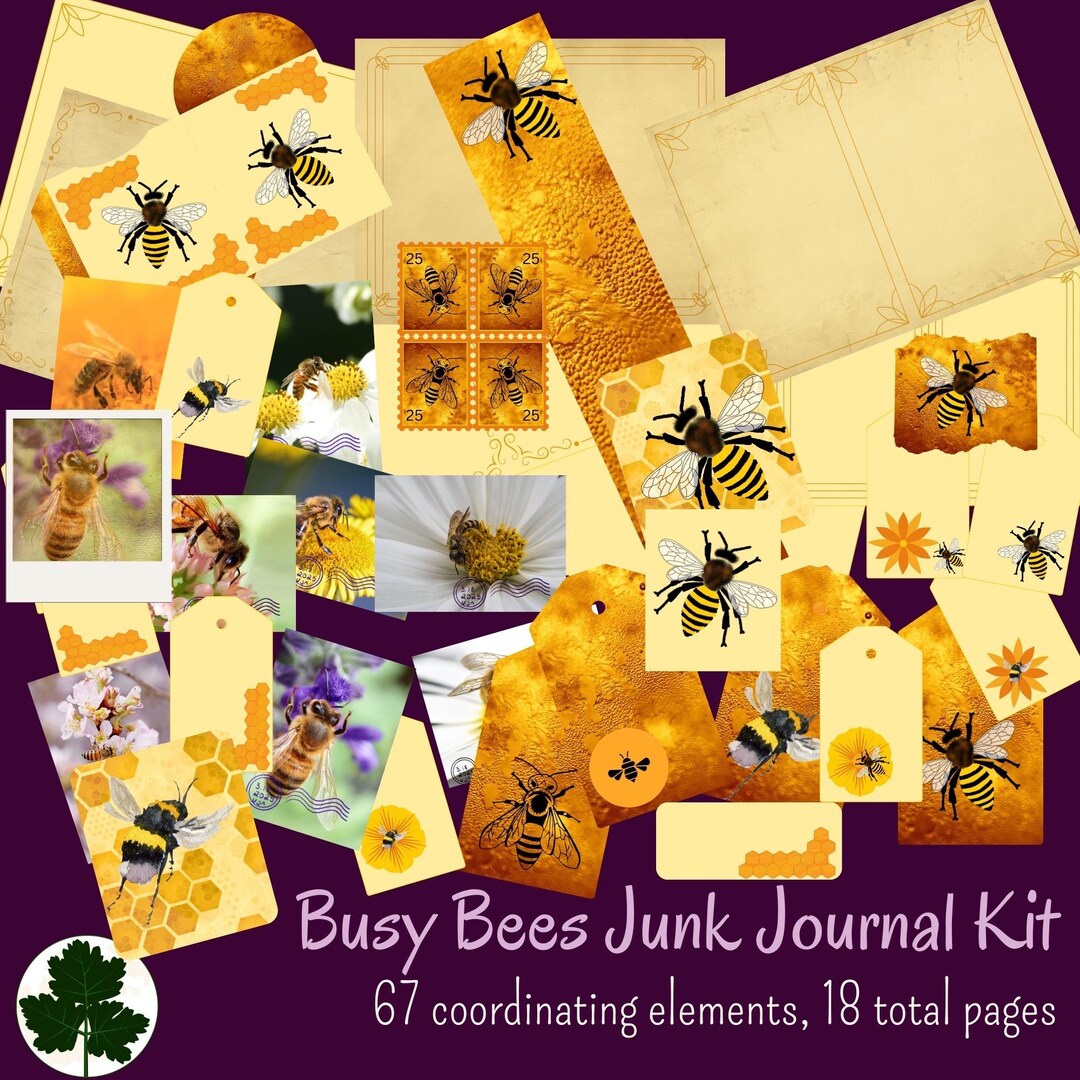 Busy Bee Junk Journal Bundle, 67 Elements on 18 Pages, Including Cards ...