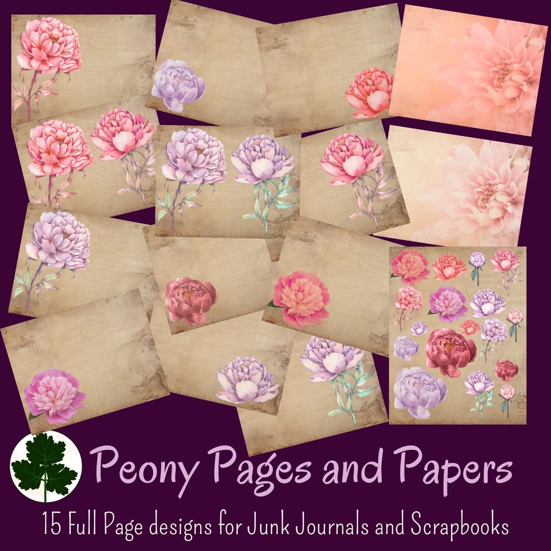 Vintage Peony Pages and Papers, Bundle of 15 Full-page Images ...