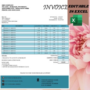 Invoice Template Excel, Invoice Template for Small Business, Editable ...