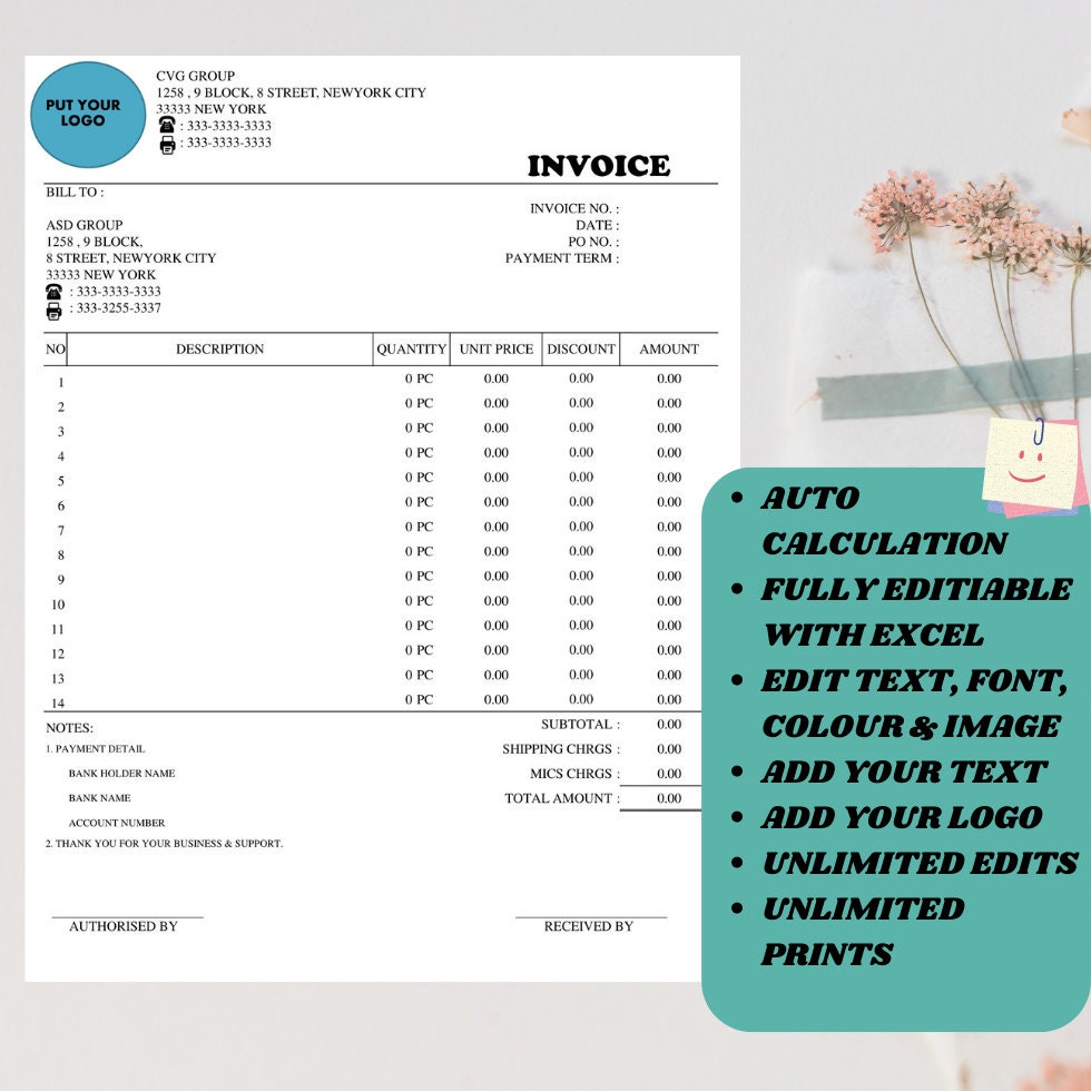 Invoice Template Excel Invoice Template For Small Business Editable Invoice Template 