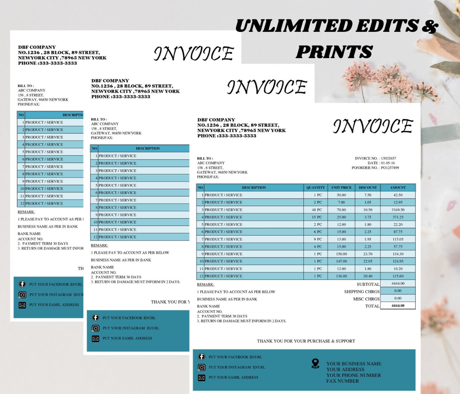 Invoice Template Excel, Invoice Template for Small Business, Editable ...