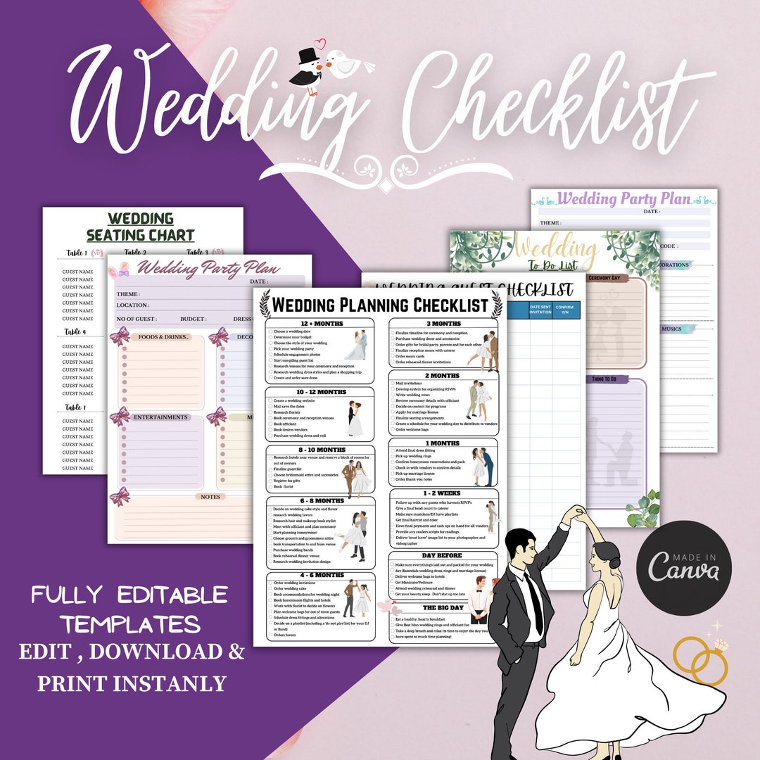 Wedding Checklist Printable | Editable Wedding Checklist Template ...