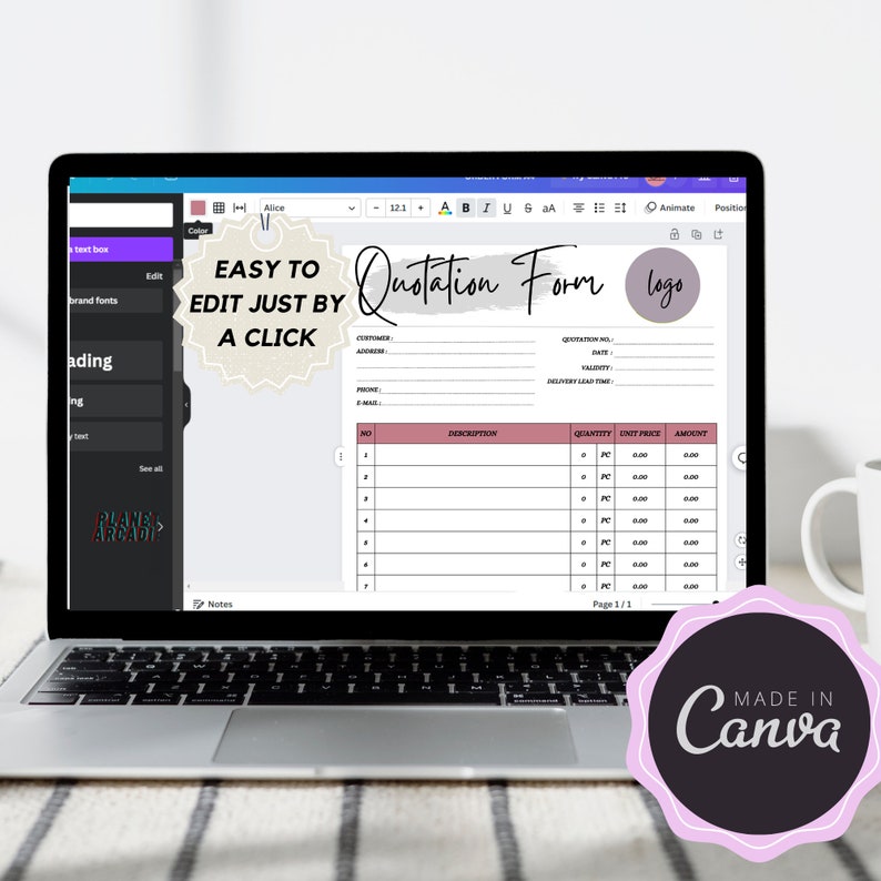 Custom Quotation Form Template, Modern Quotation Form, Small Business Forms, Canva Quotation ...
