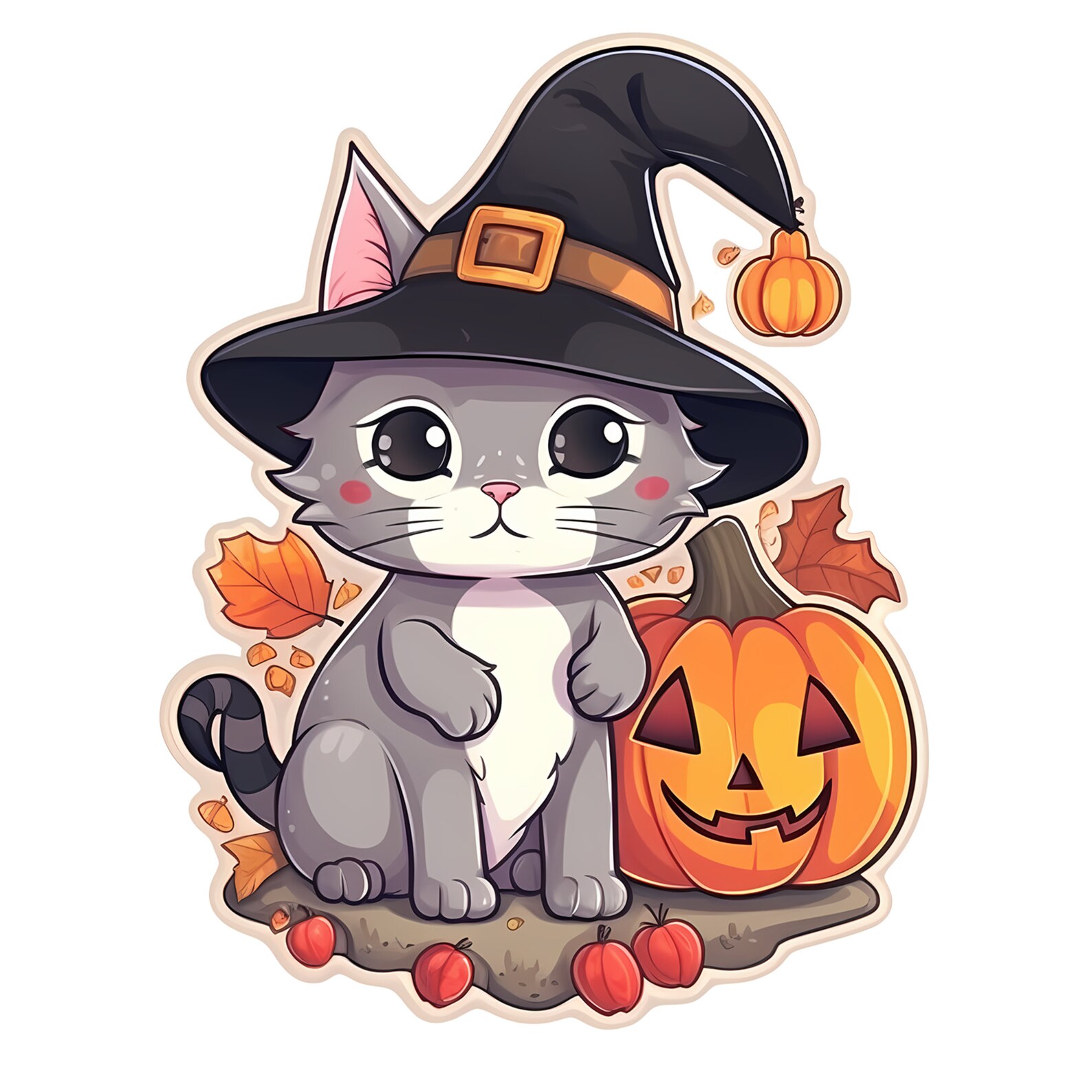 Halloween Cat Sticker, Halloween Sticker, Folk Cat, Digital Download ...