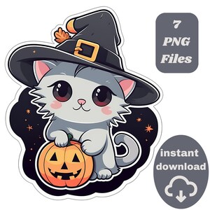 Halloween Cat Sticker, Halloween Sticker, Folk Cat, Digital Download ...
