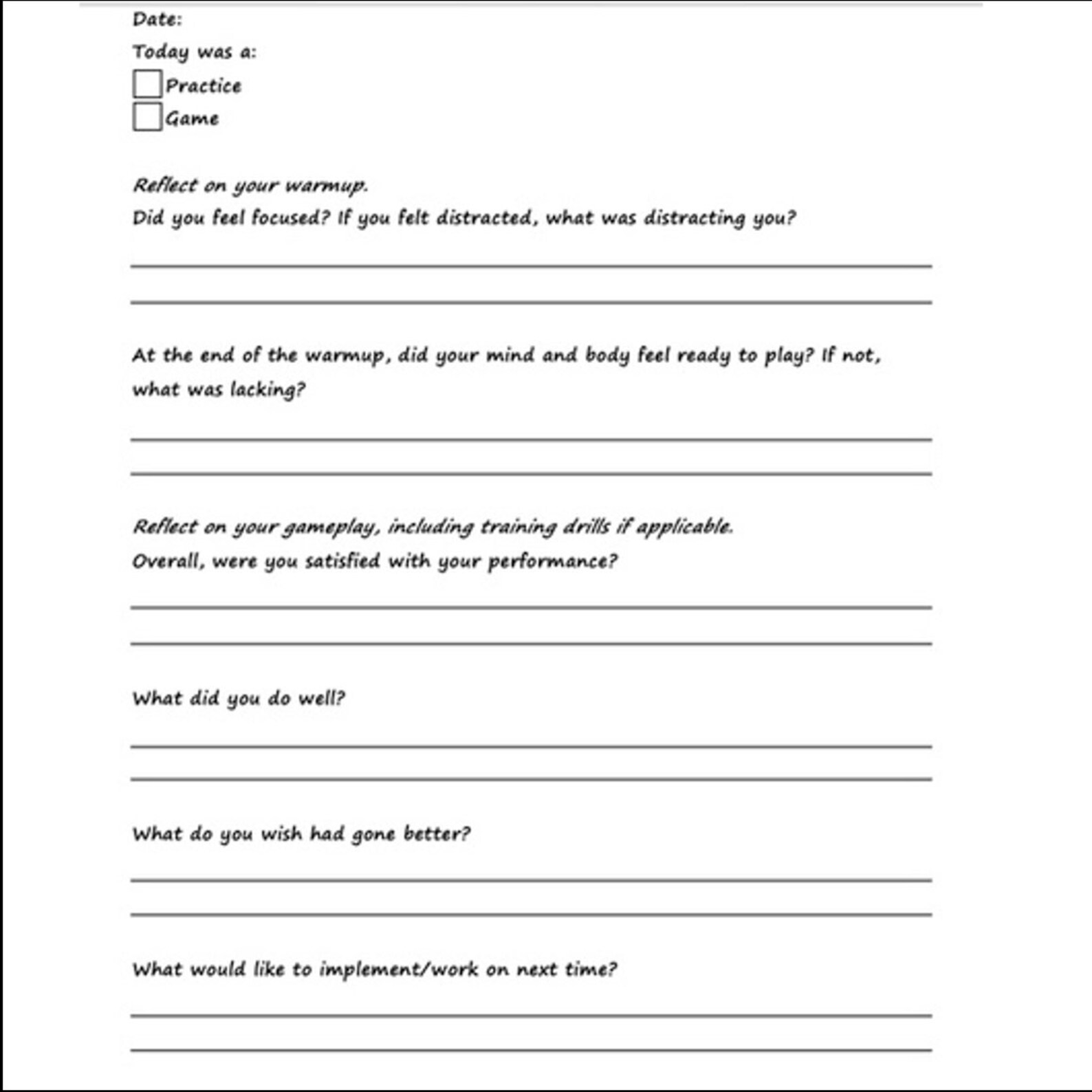 Sports Visualization and Reflection BUNDLE (printable and Template ...