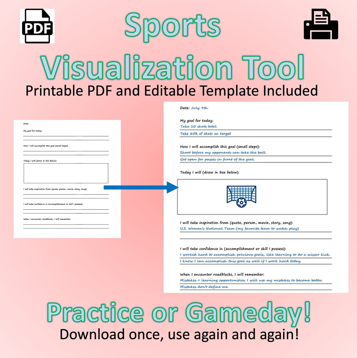 Sports Visualization Sheet (printable and Template) - Etsy