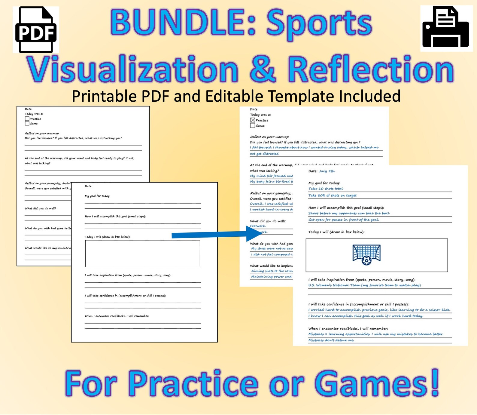 Sports Visualization and Reflection BUNDLE (printable and Template ...