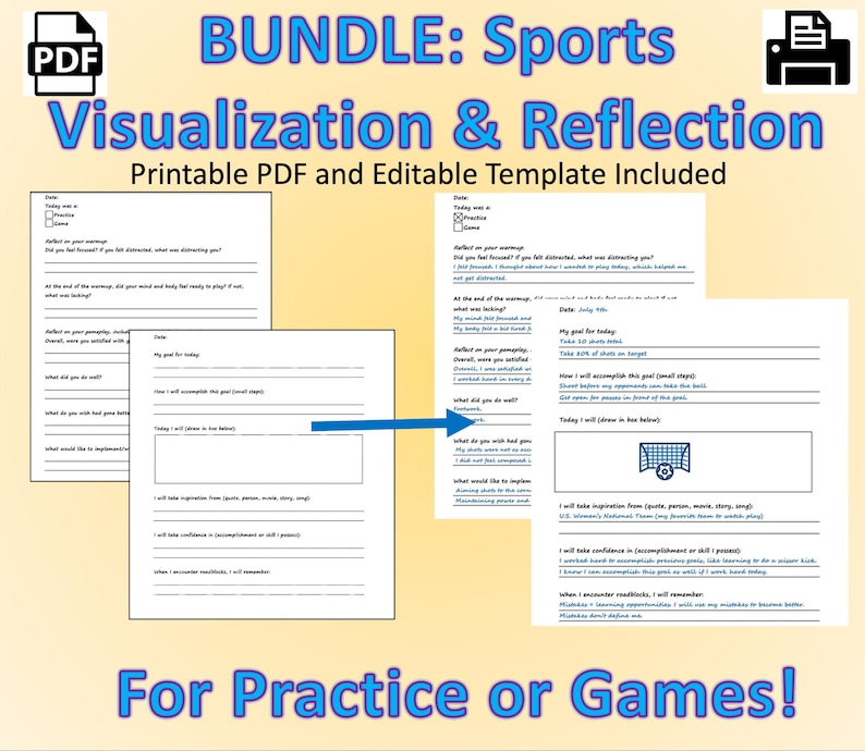 Sports Visualization and Reflection BUNDLE (printable and Template ...