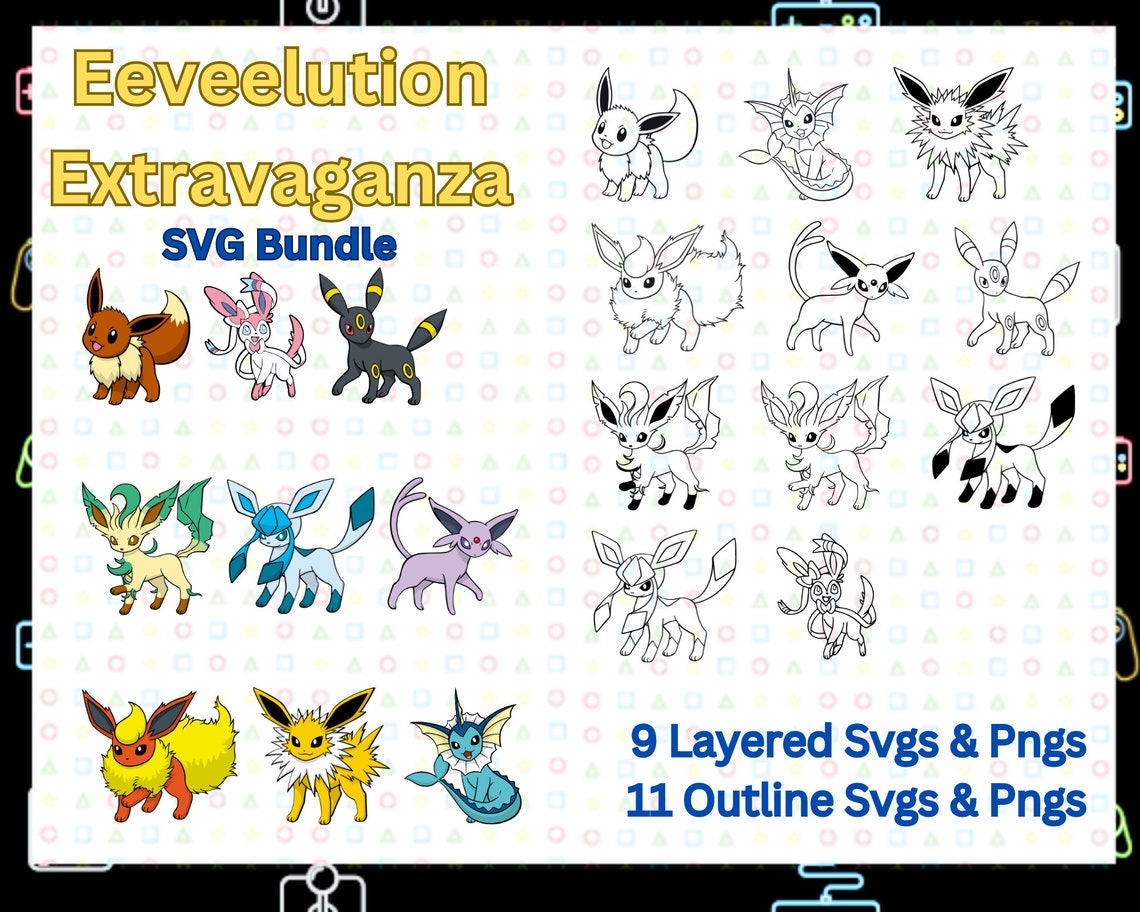 Eeveelution Extravaganza SVG Bundle: 20 Adorable Designs for Pokémon ...