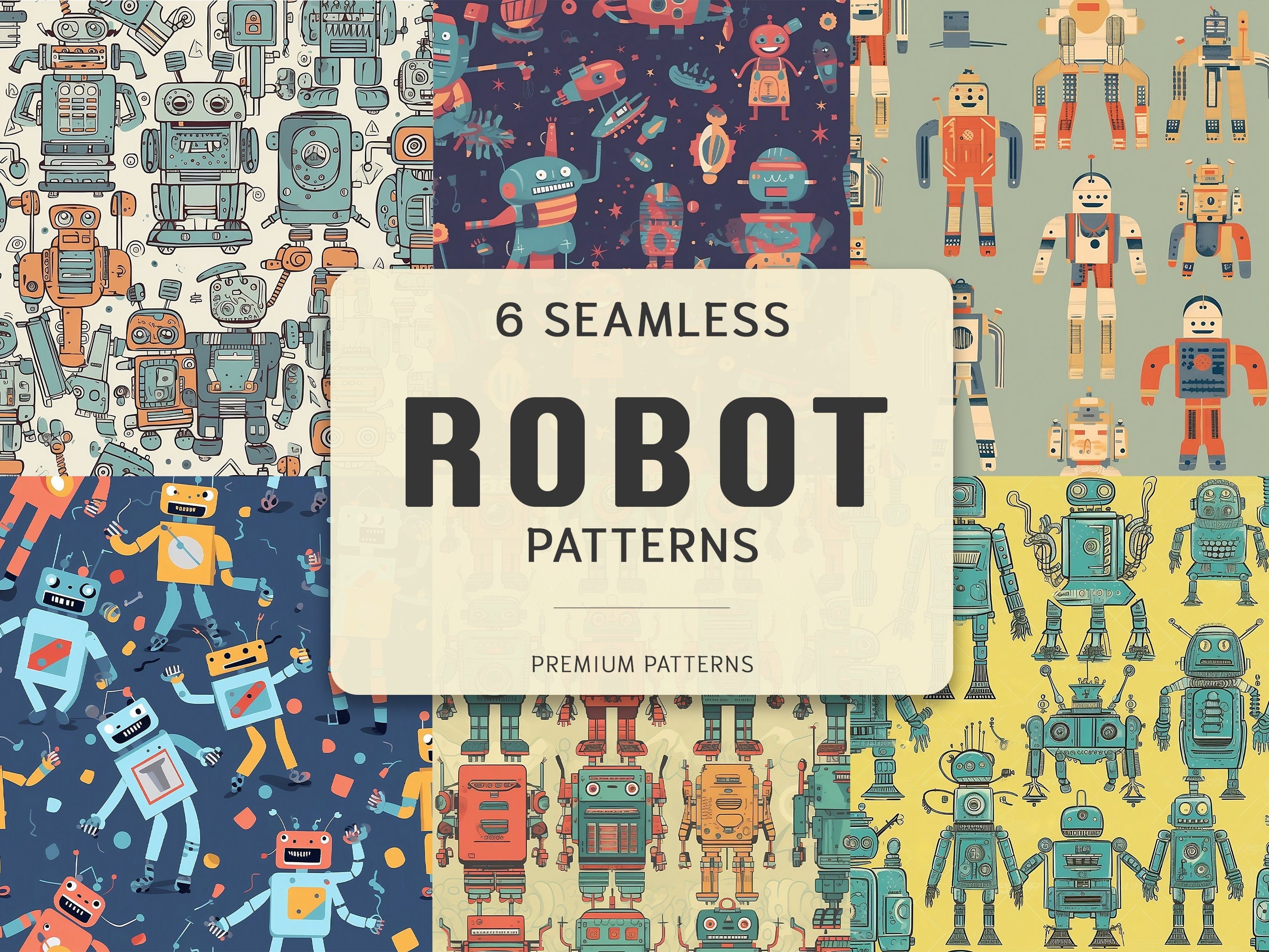 Seamless Robot Pattern Digital Paper Pack Collection Set - Etsy
