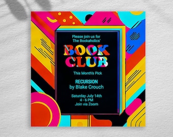 Editable BOOK CLUB Invitation Template, Vintage Library Card Invite ...
