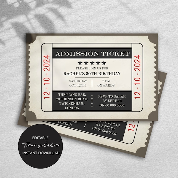 Ticket Style Invite - Etsy