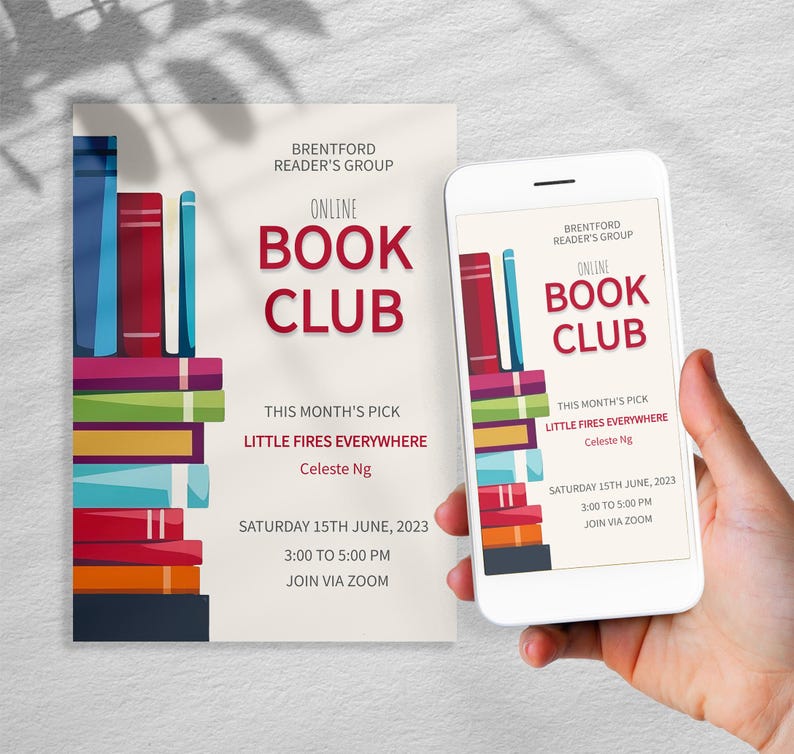 Editable BOOK CLUB Invitation Template, Editable Book Invite for Print ...