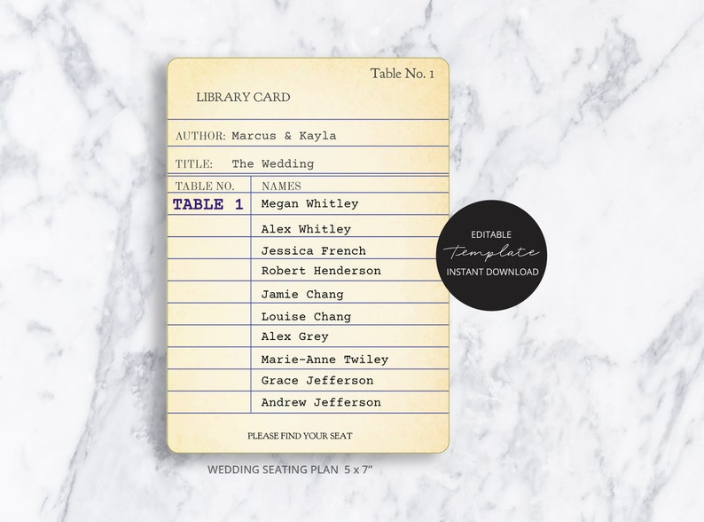 Wedding Seating Chart Template, Library Book Card Wedding Seating Plan ...