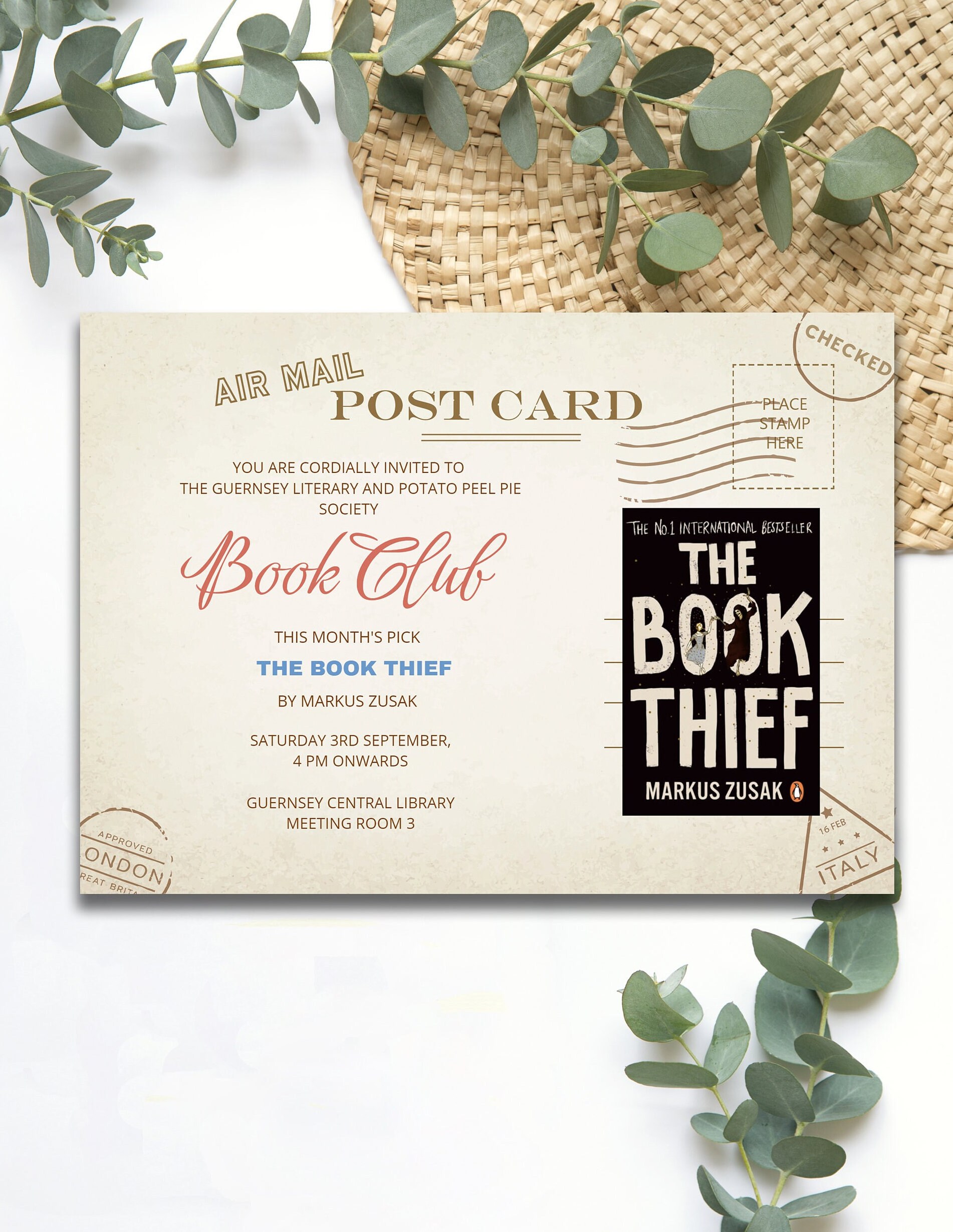Editable BOOK CLUB Invitation, Vintage Postcard Invite, Editable Book ...
