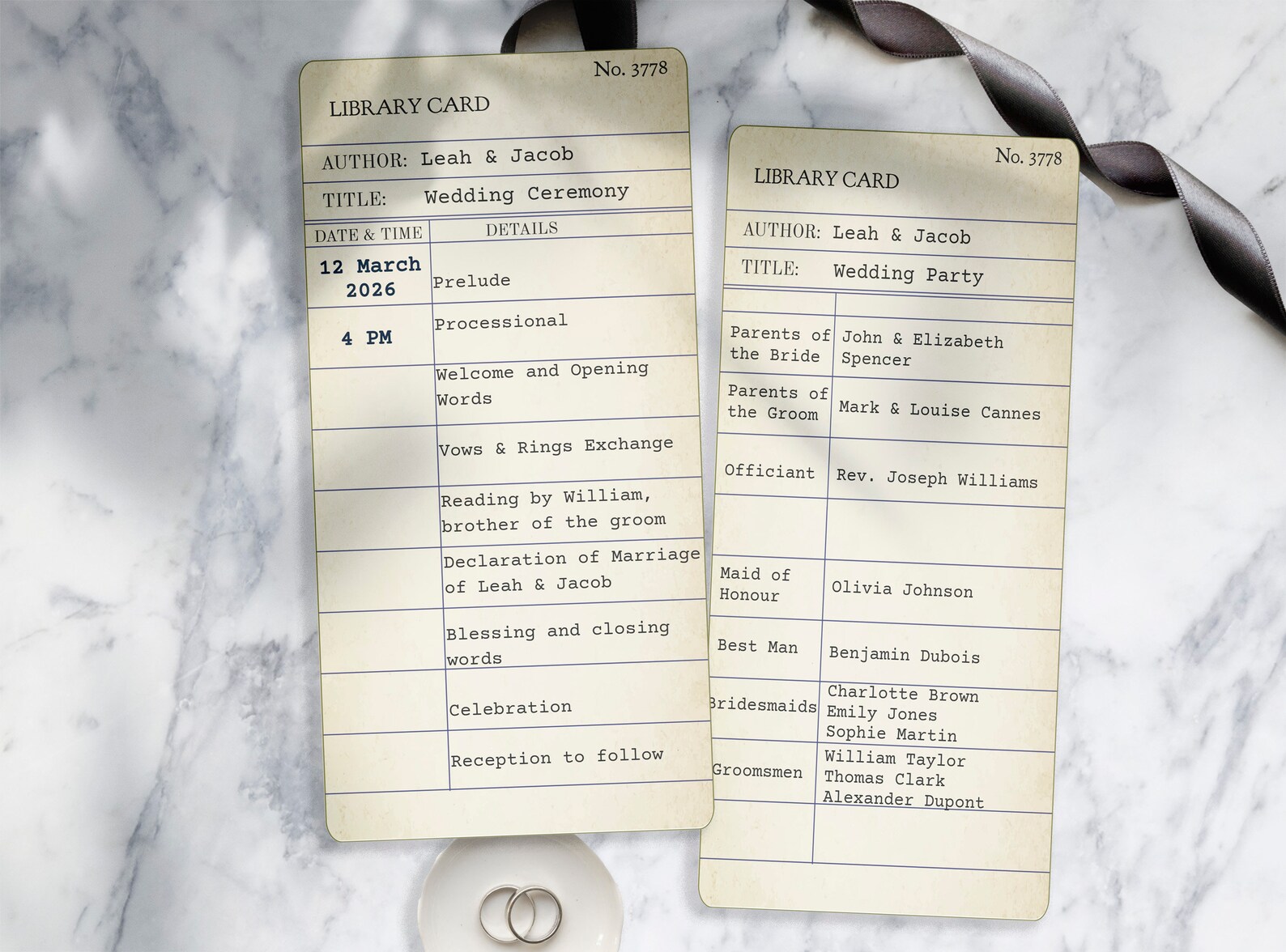 Library Card Wedding Program Template: Book Theme (easy to Edit ...