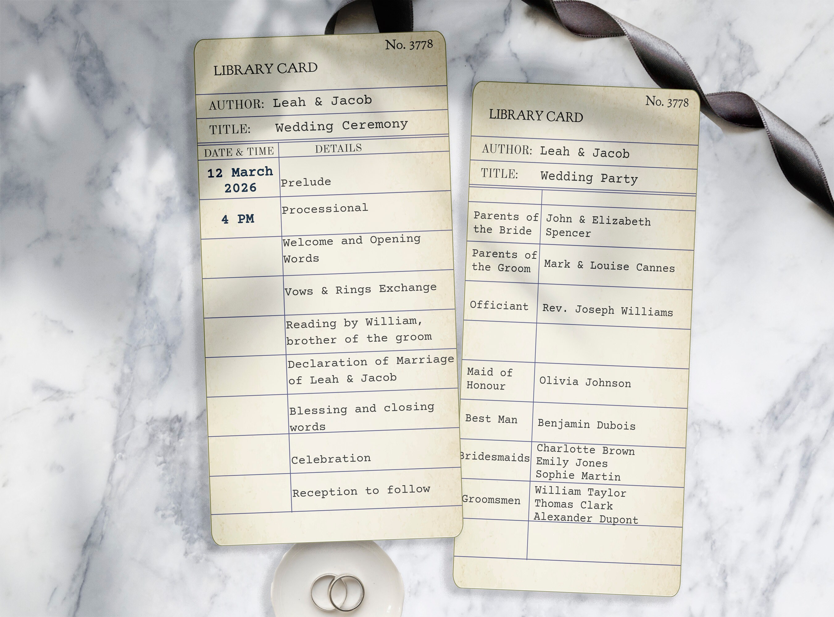 Library Card Wedding Program Template: Book Theme (easy to Edit ...