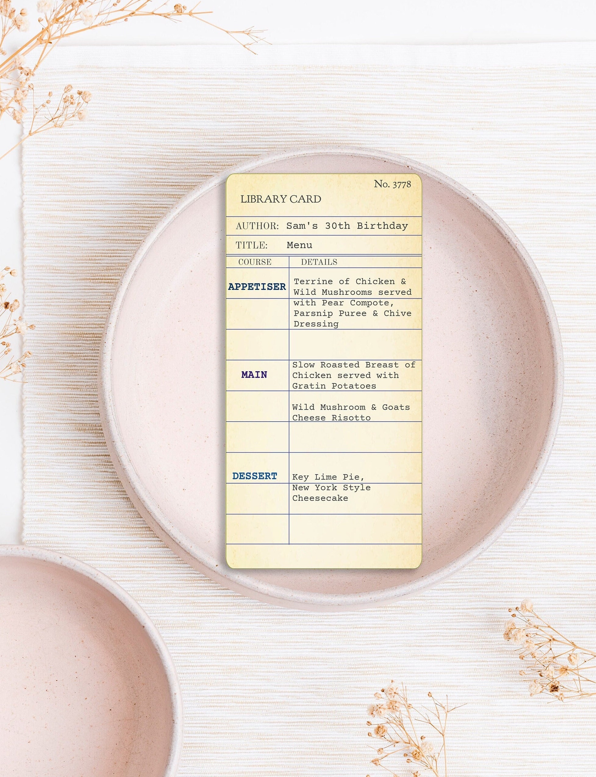 Book Theme Menu Template, Vintage Library Card Dinner Menu, Table Menu ...