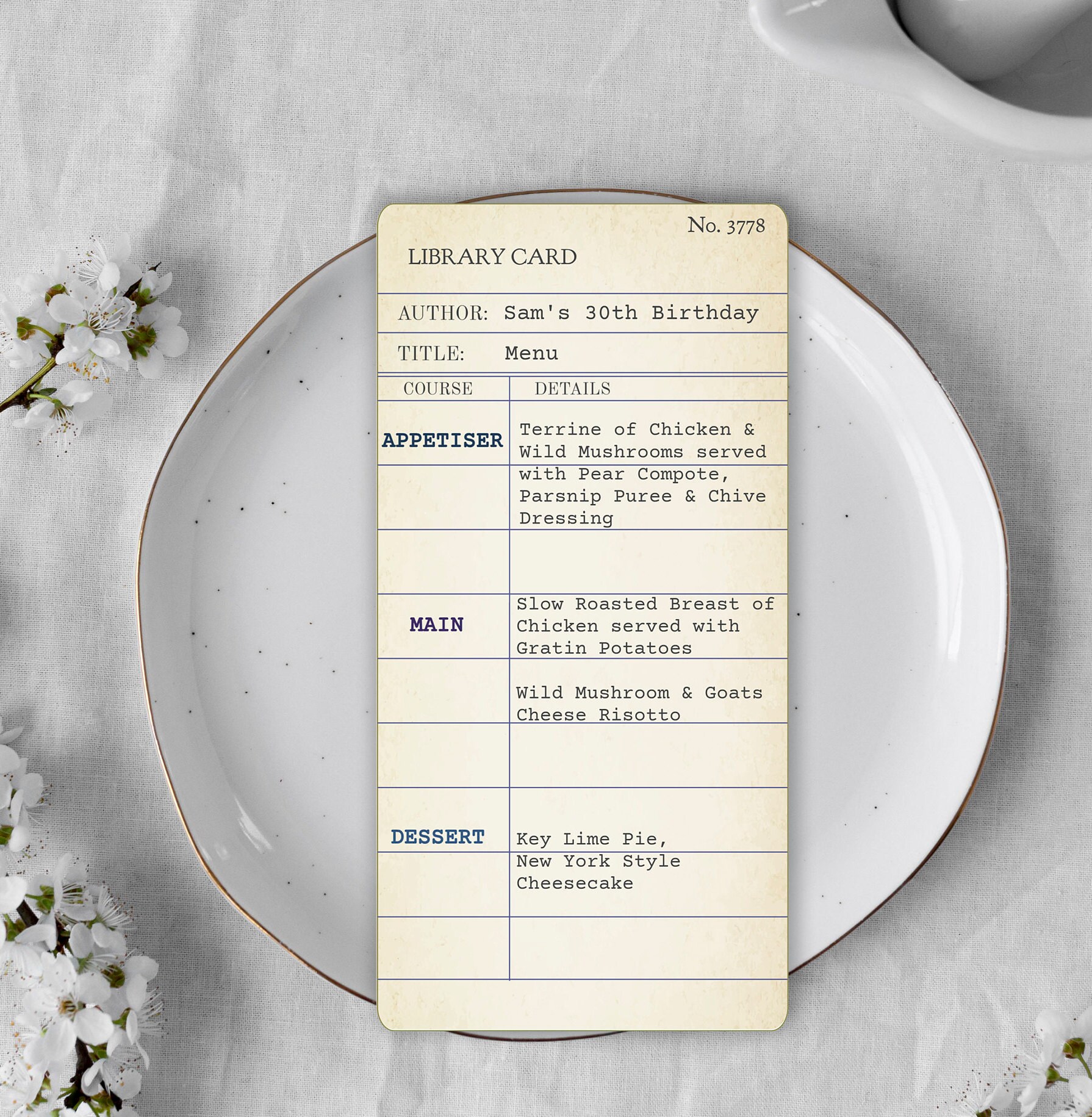 Book Theme Menu Template, Vintage Library Card Dinner Menu, Table Menu ...