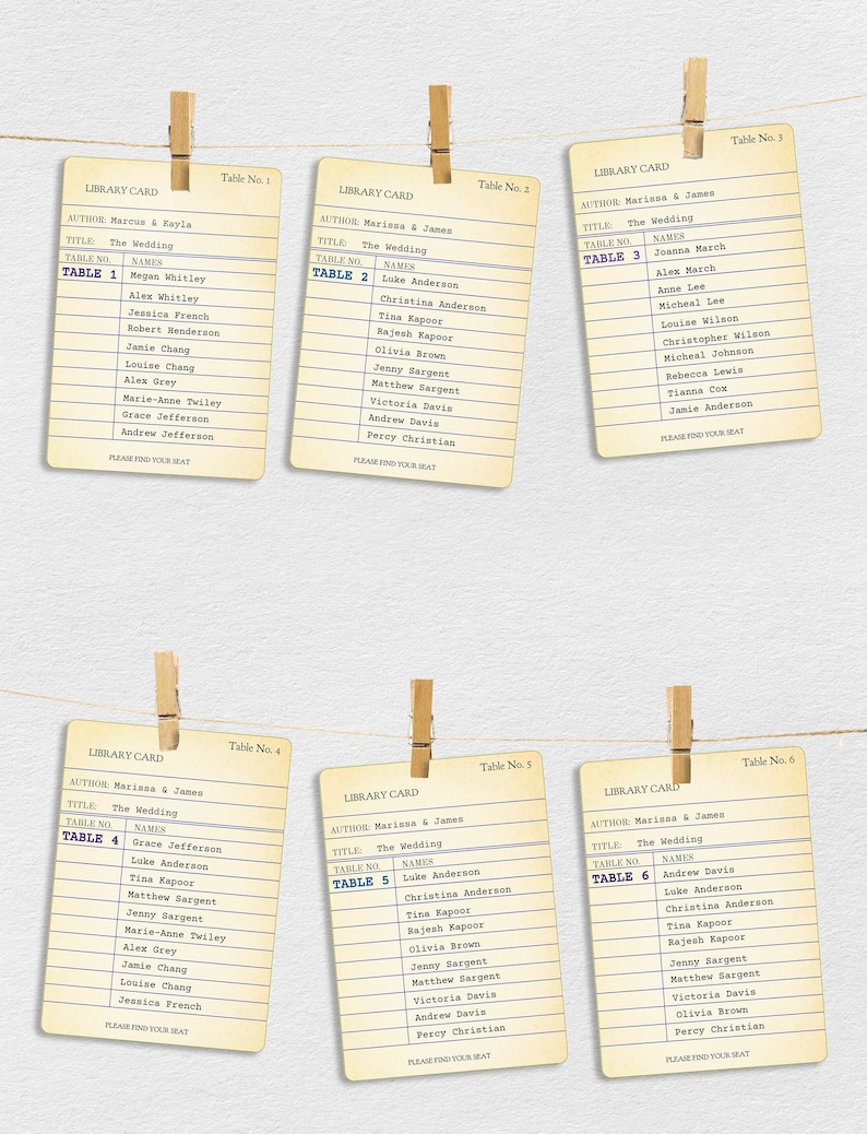 Wedding Seating Chart Template, Library Book Card Wedding Seating Plan ...