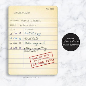 Save the Date Template, Library Card Invitation, Editable Save the Date ...