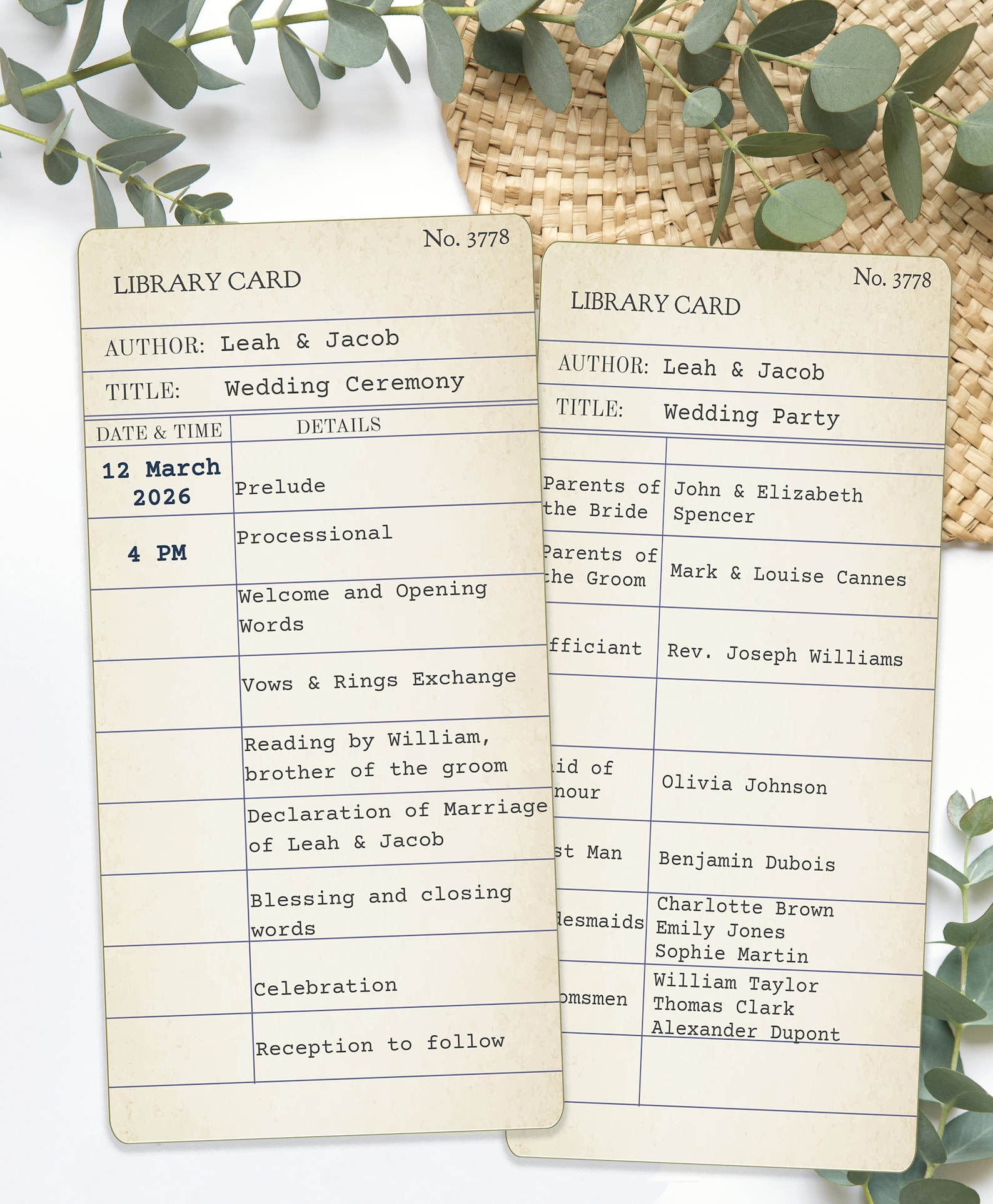 Library Card Wedding Program Template: Book Theme (easy to Edit ...