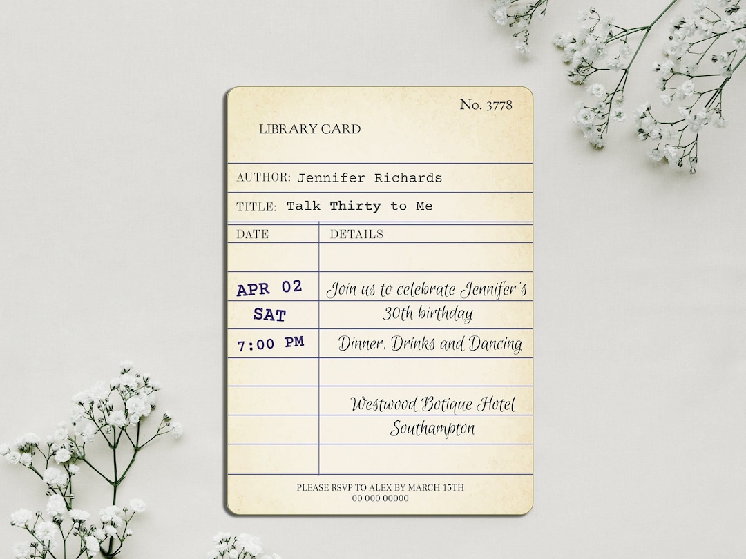 Book Library Card Party Invitation Template, Unique Invitation ...