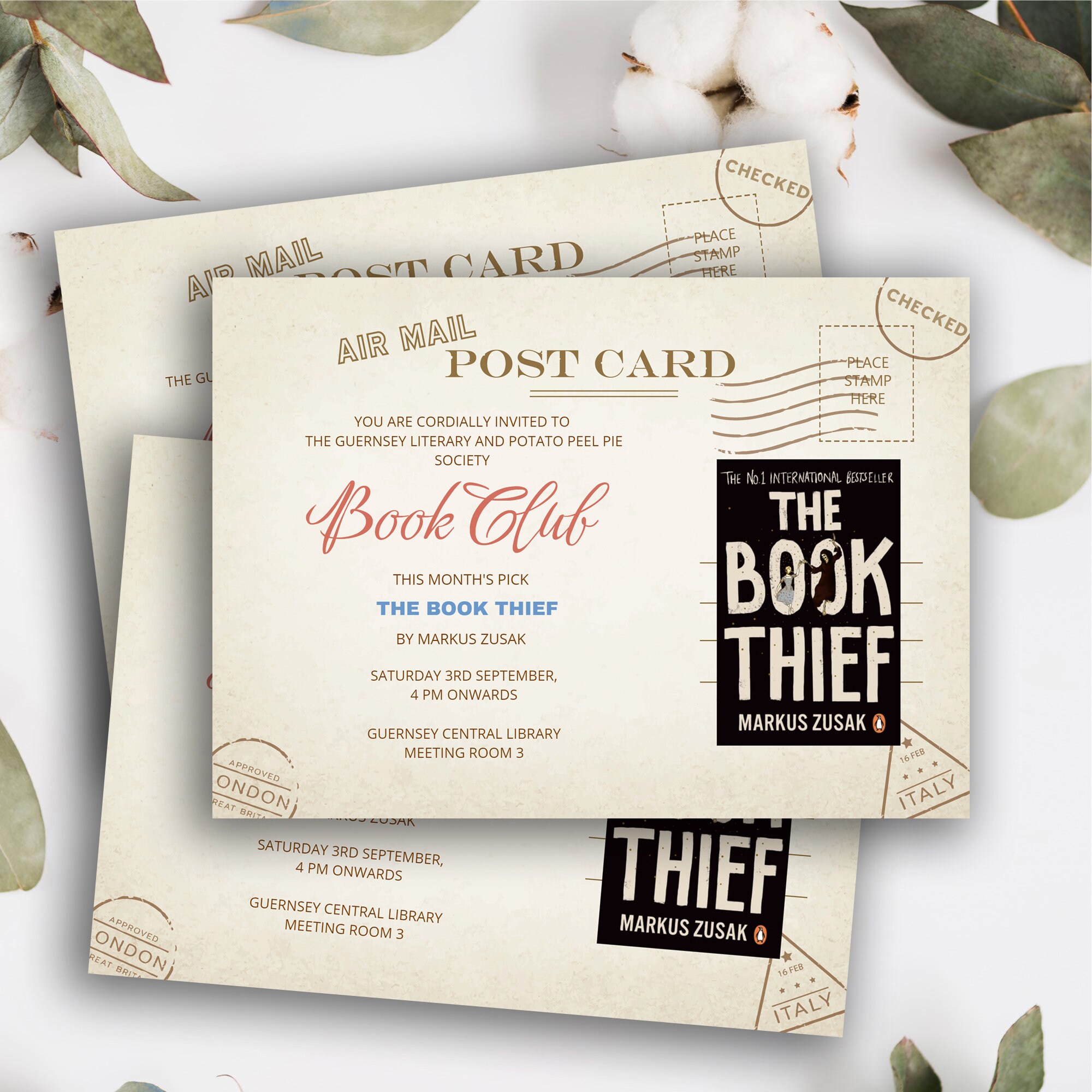 Editable BOOK CLUB Invitation, Vintage Postcard Invite, Editable Book ...