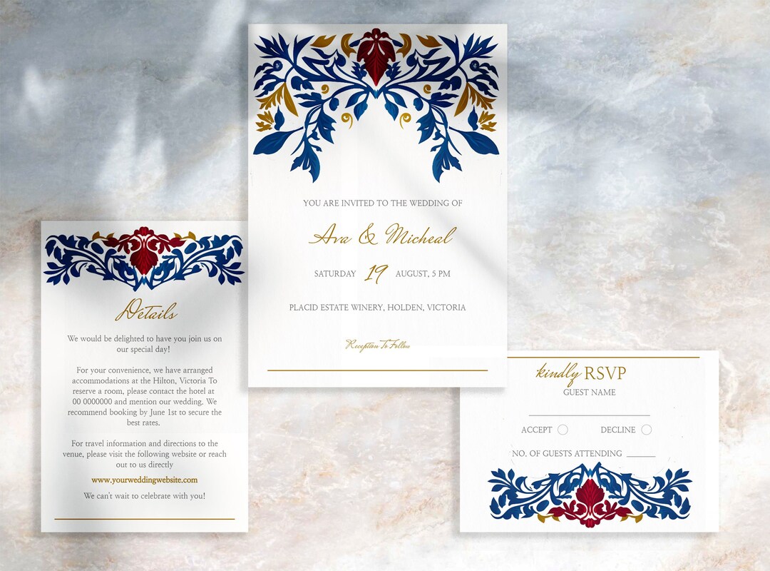 Regal Wedding Invitation Set, Template Download, Printable Wedding ...