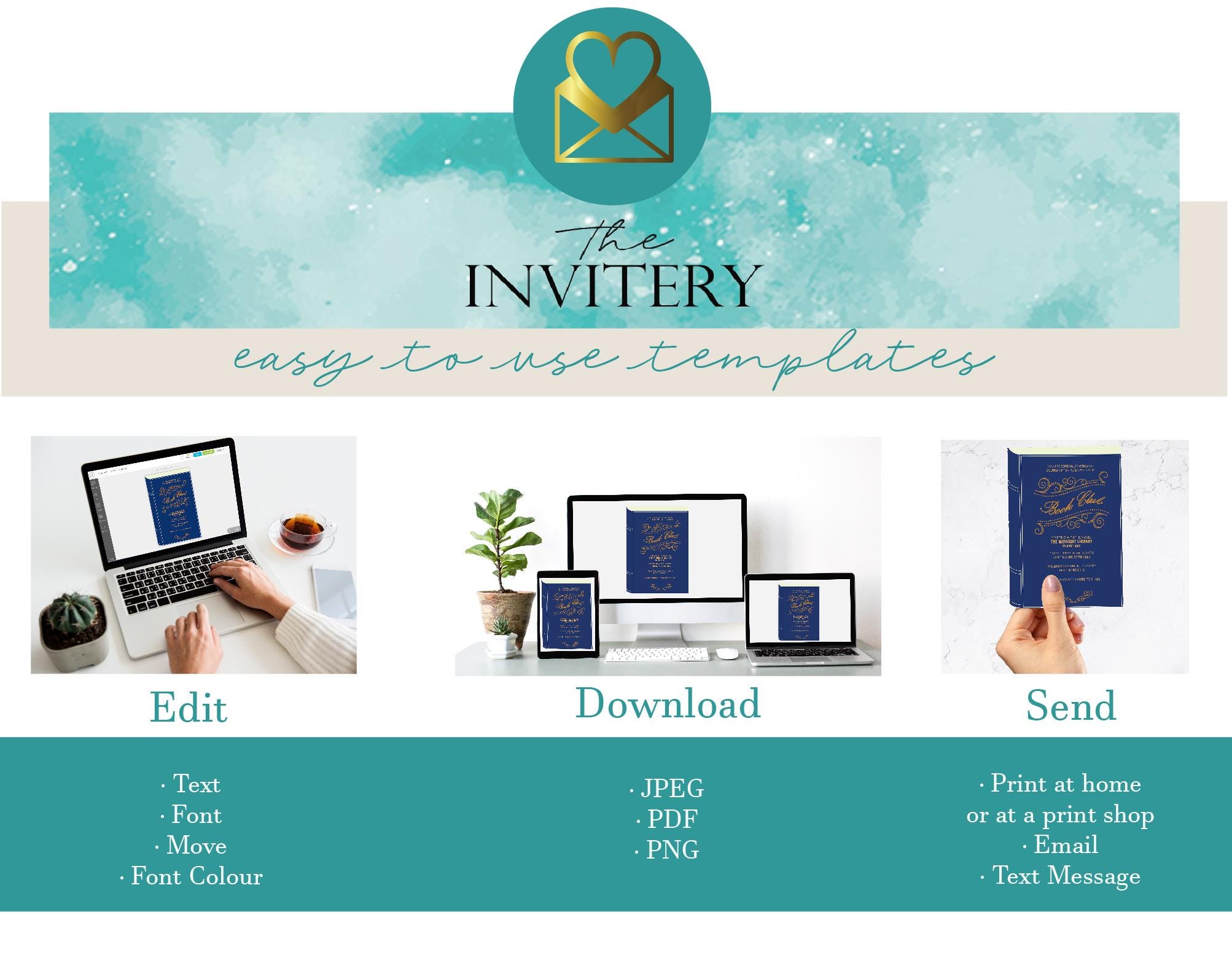 Editable BOOK CLUB Invitation Template, Editable Book Invite for Print ...