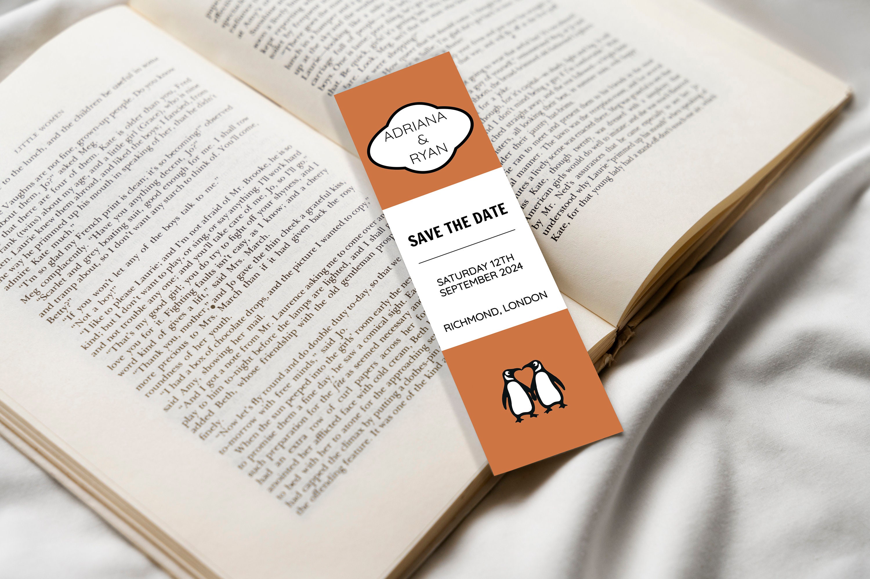 Save the Date Bookmark Template, Penguin Book Book Mark Invitation ...
