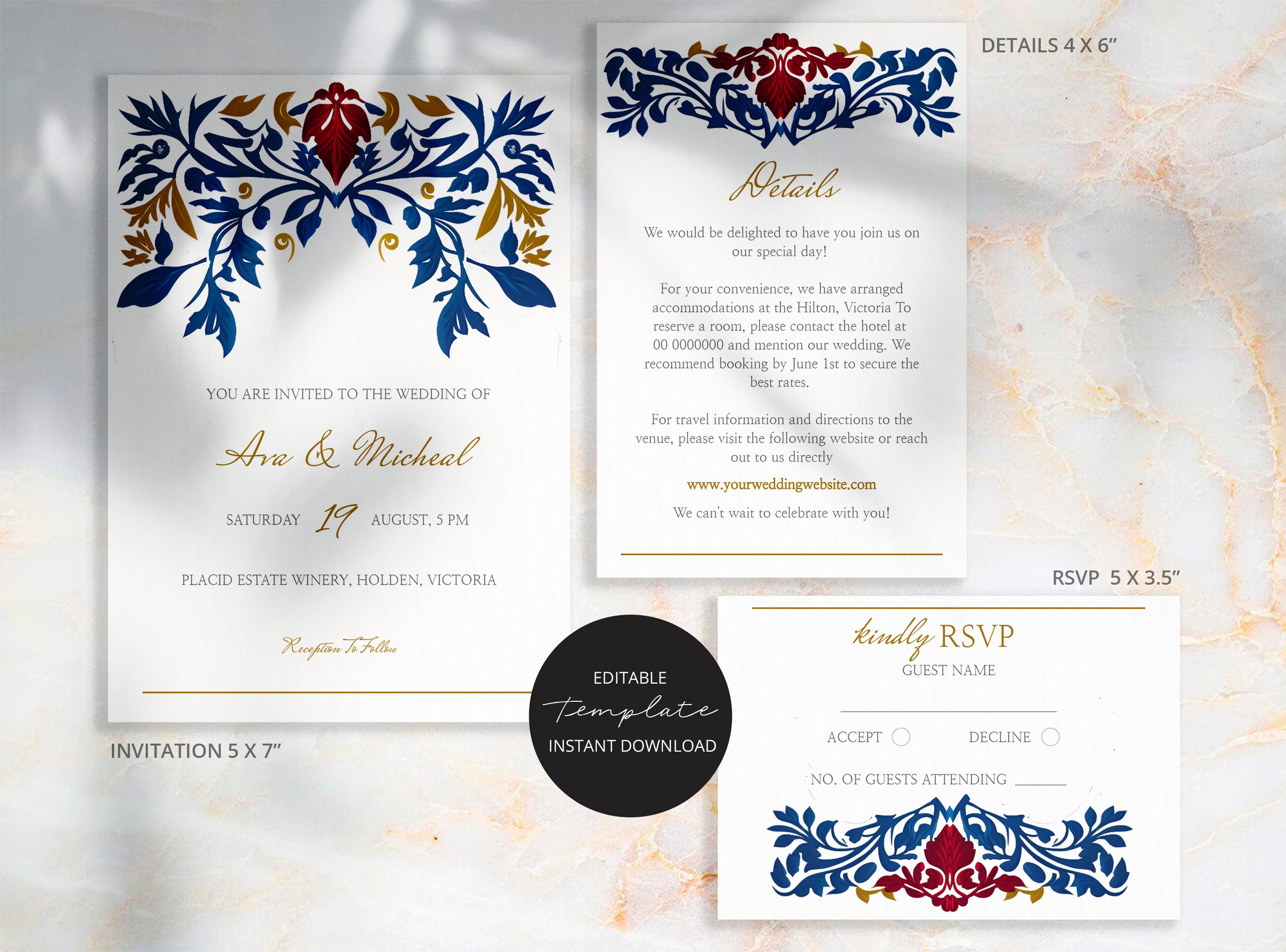 Regal Wedding Invitation Set, Template Download, Printable Wedding ...
