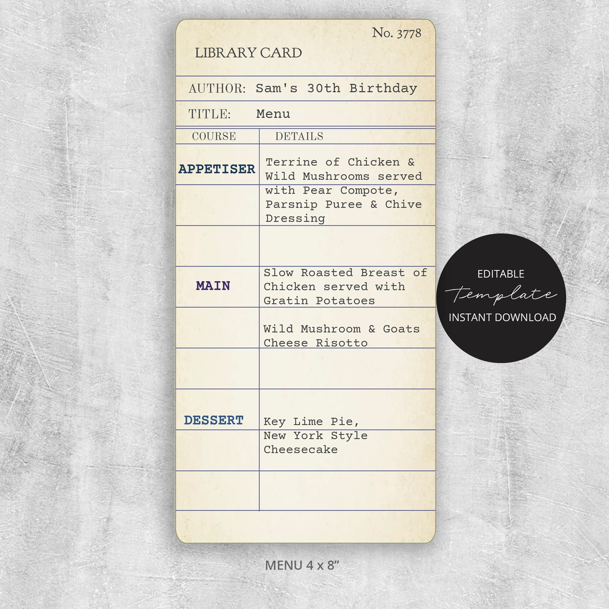 Book Theme Menu Template, Vintage Library Card Dinner Menu, Table Menu ...