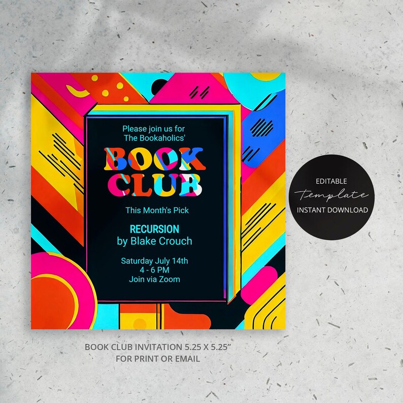 Editable BOOK CLUB Invitation Template, Editable Invite for Email and ...