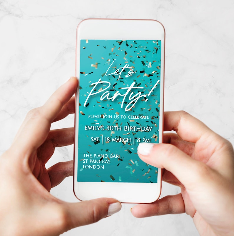 Gold Confetti Party Invitation Template, Editable Text Invite Template ...