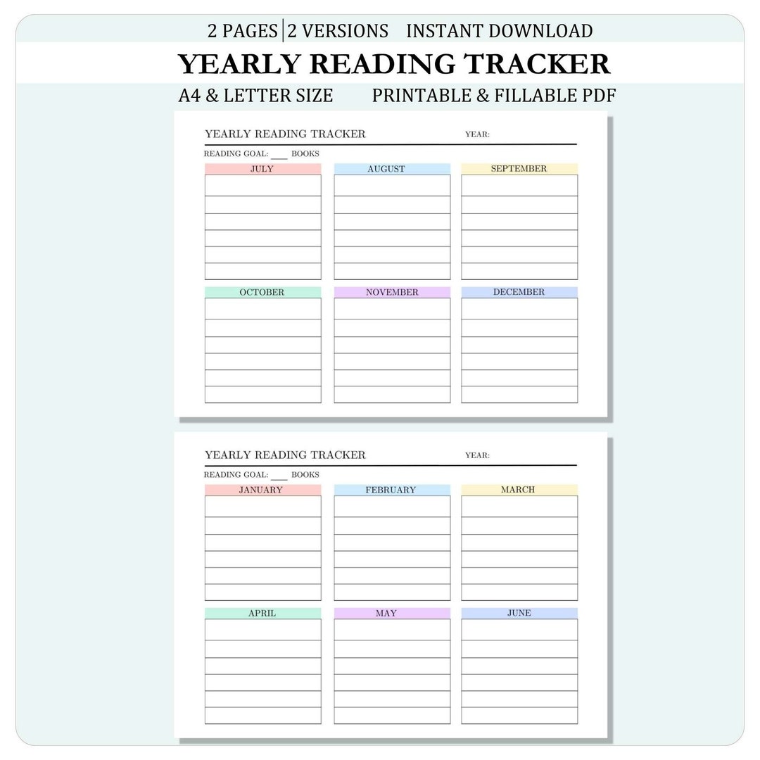 Yearly Reading Habit Tracker Printable, Reading Book Log Template ...