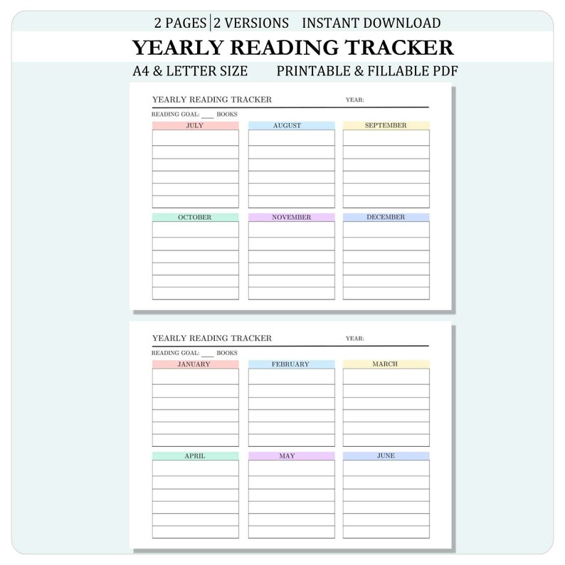 Yearly Reading Habit Tracker Printable, Reading Book Log Template ...