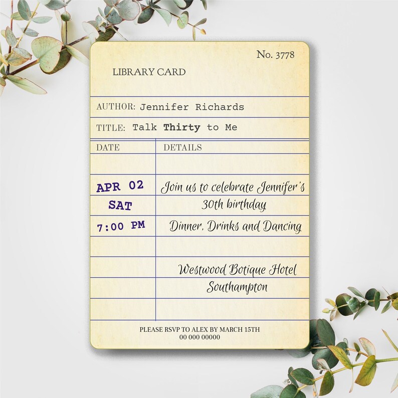 Book Library Card Party Invitation Template, Unique Invitation ...