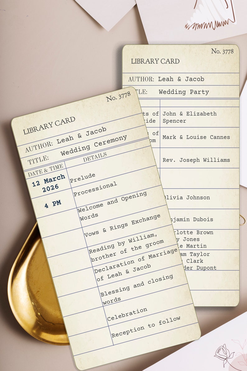 Library Card Wedding Program Template: Book Theme (easy to Edit ...
