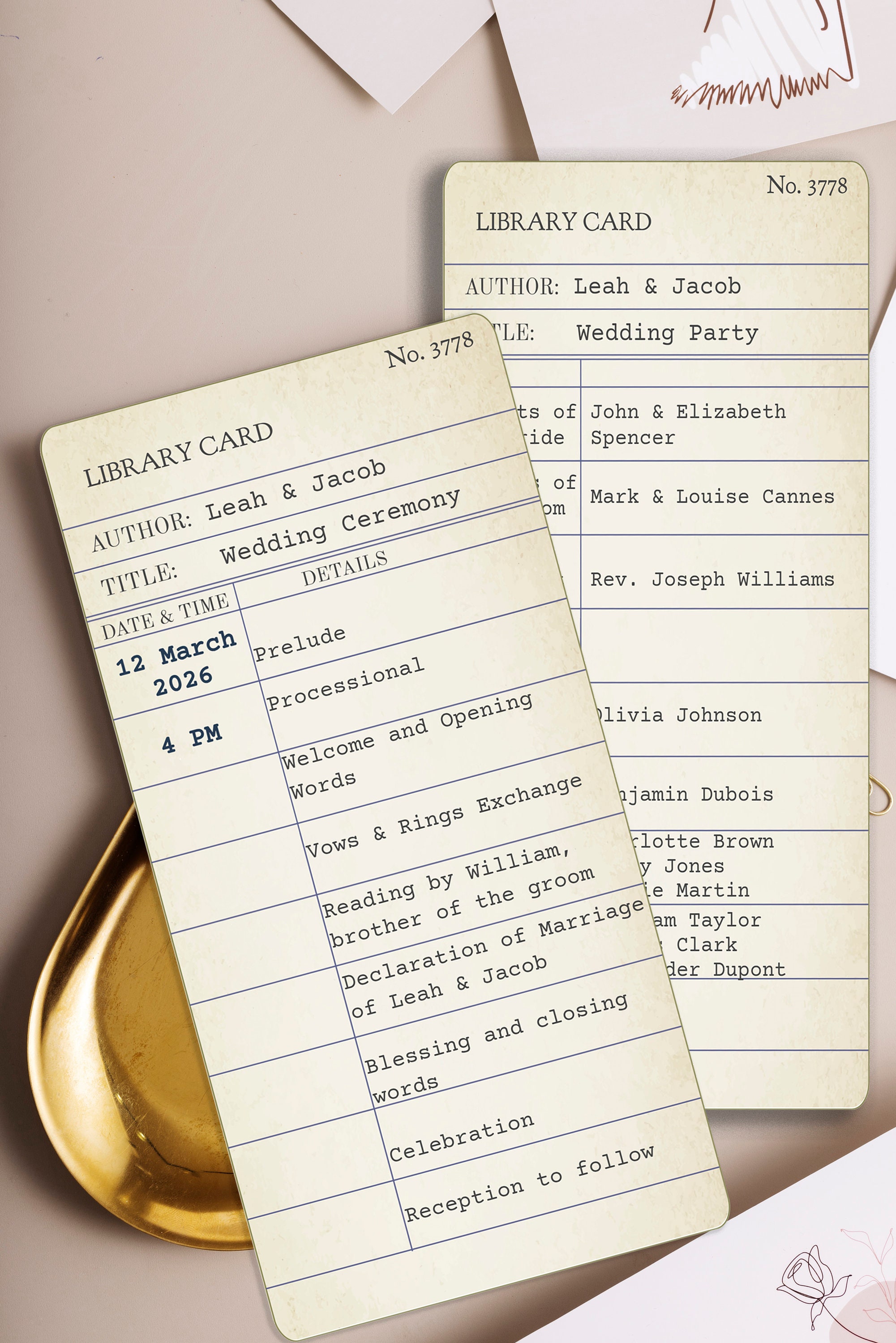 Library Card Wedding Program Template: Book Theme (easy to Edit ...