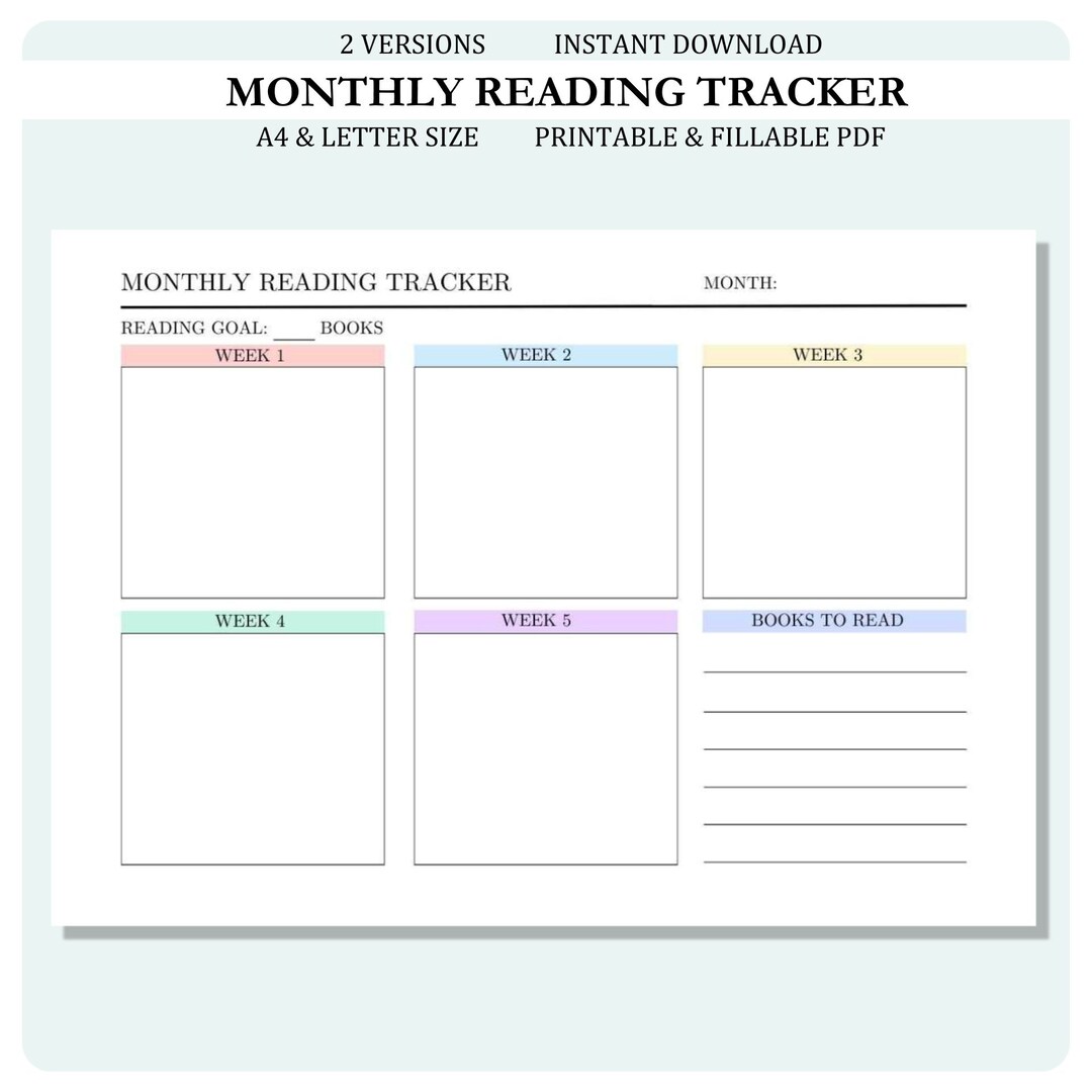 Monthly Reading Habit Tracker Printable, Reading Book Log Template ...