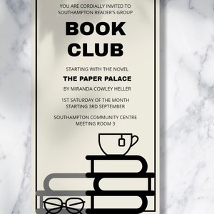 Editable BOOK CLUB Invitation Template, Minimalist, Editable Electronic ...