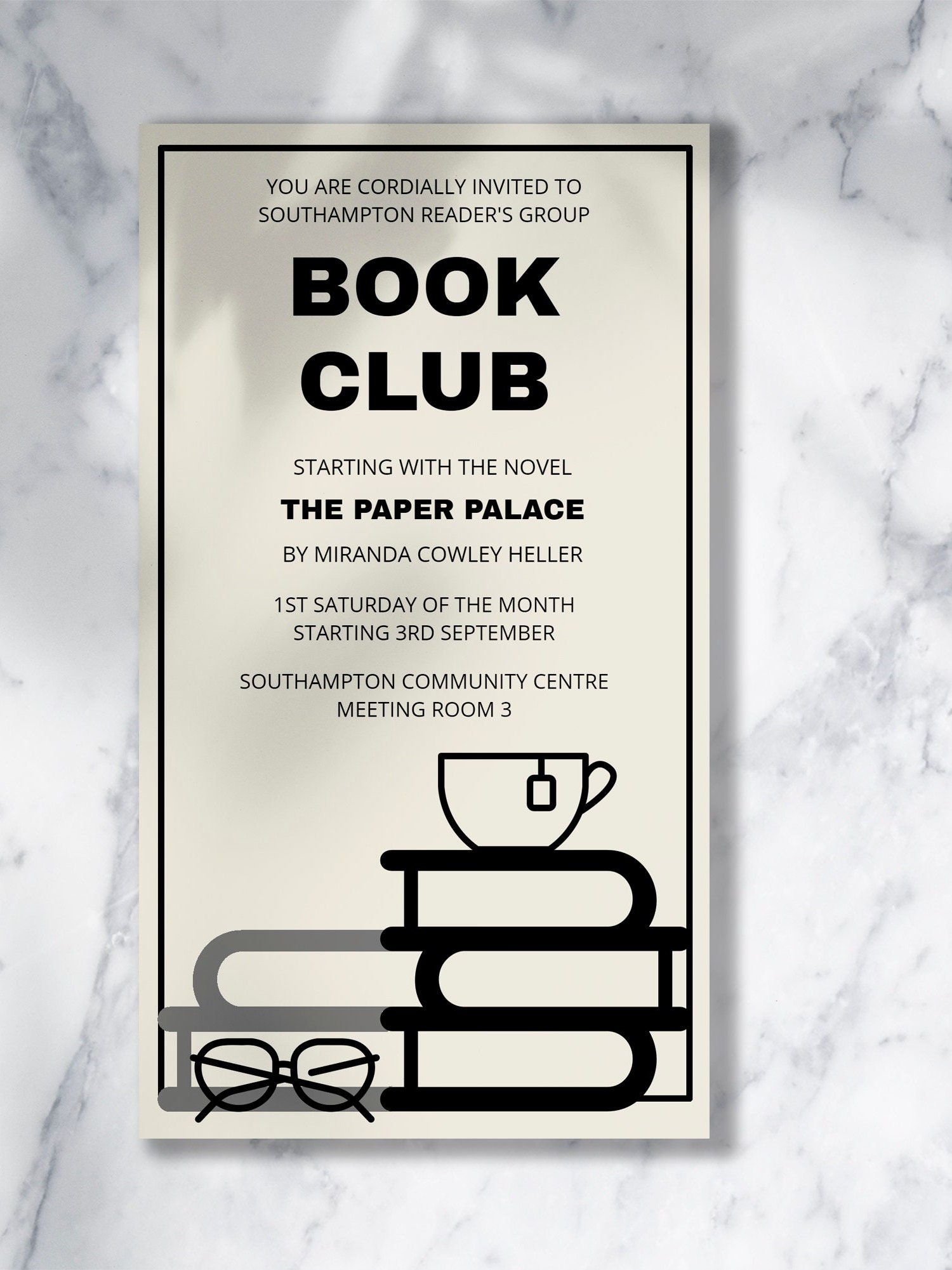 Editable BOOK CLUB Invitation Template, Minimalist, Editable Electronic ...