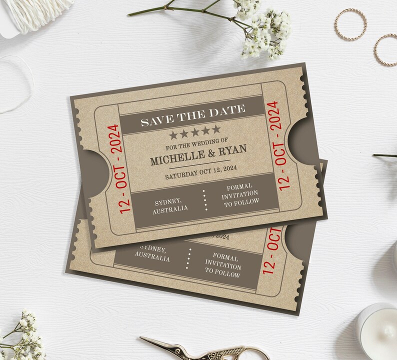 Ticket Wedding Save the Date Template, Vintage Admission Ticket Style ...