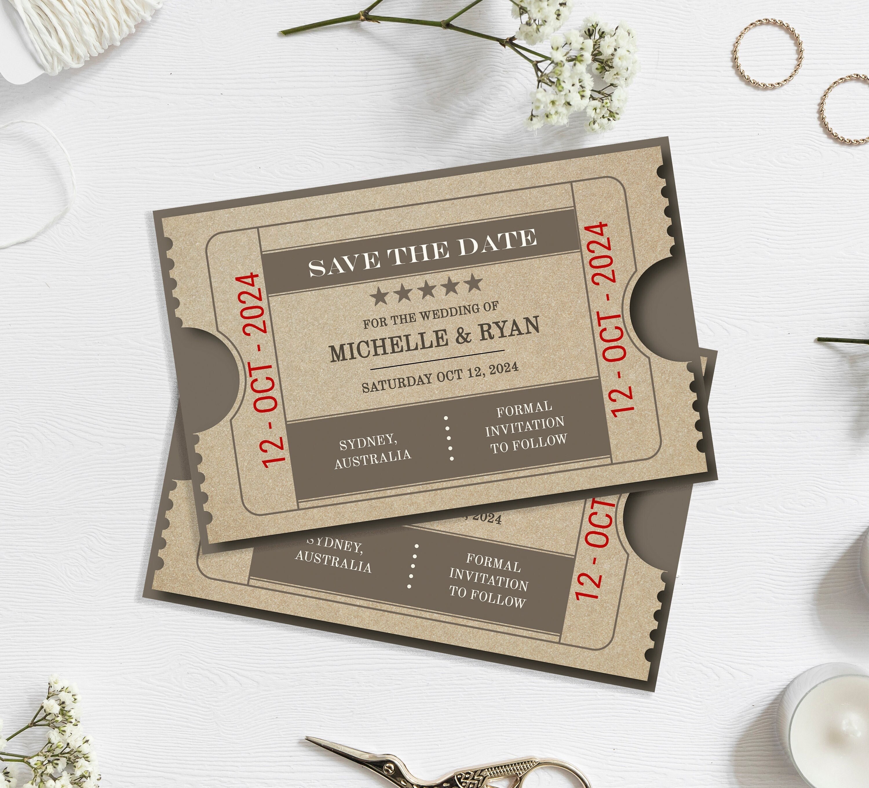 Ticket Wedding Save the Date Template, Vintage Admission Ticket Style ...